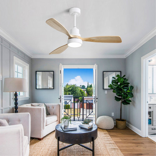 George Oliver 48 Inch Wood Ceiling Fan With 3 Solid Wood Blades Remote Control Reversible Dc